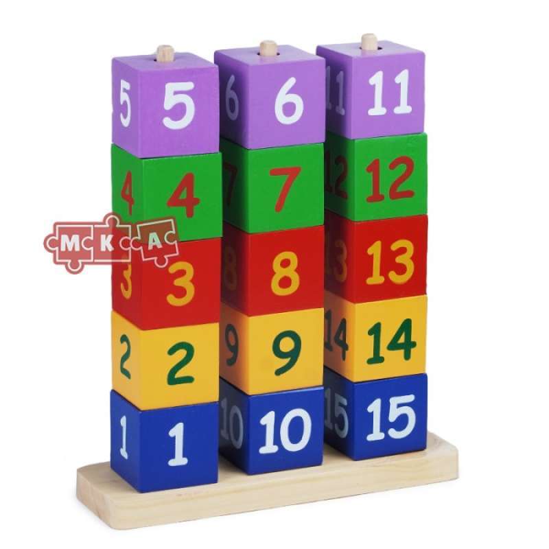 Jual Mainan Edukasi Kayu Anak Menara Balok Angka Susun Kubus Stacking ...