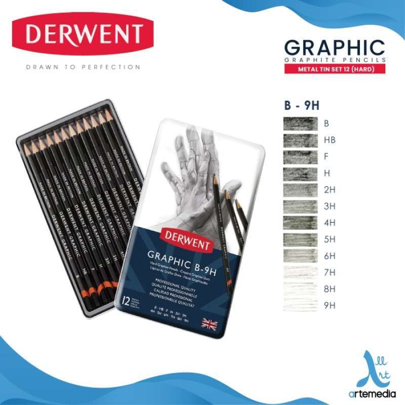 Jual Pensil Gambar Derwent Graphic Pencil 12 Metal Tin Drawing Sketching Di Seller Velvet Store ...