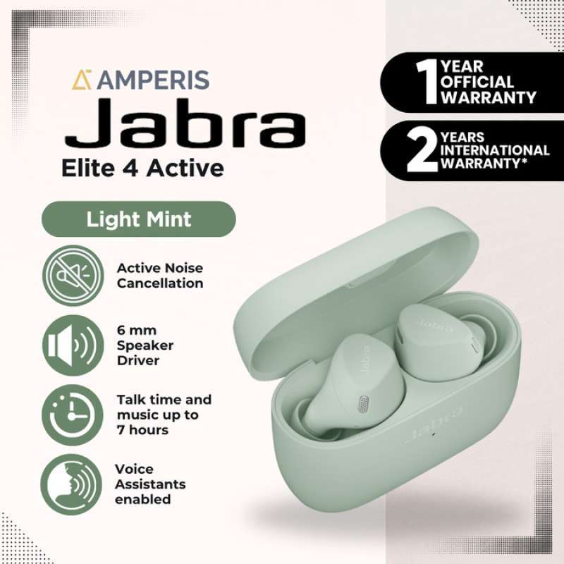 Jual Jabra Elite 4 Active True Wireless Earbuds Tws - Light Mint Di ...