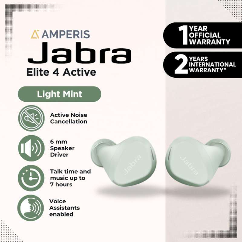 Jual Jabra Elite 4 Active True Wireless Earbuds Tws - Light Mint Di ...