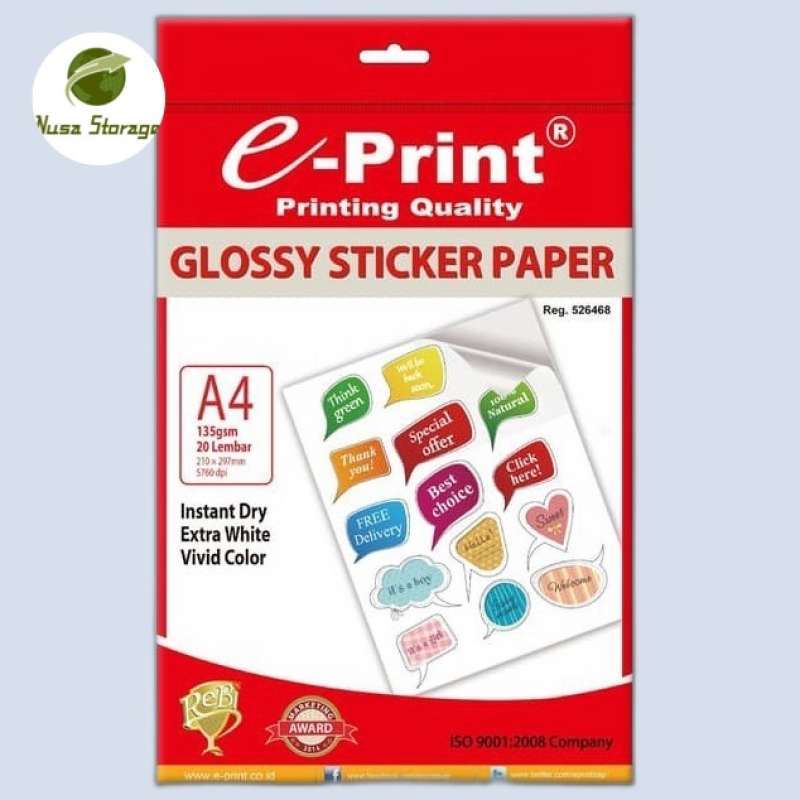 Jual Glossy Sticker Paper E-print A4 135gsm 20lbr Kertas Stiker Glossy ...