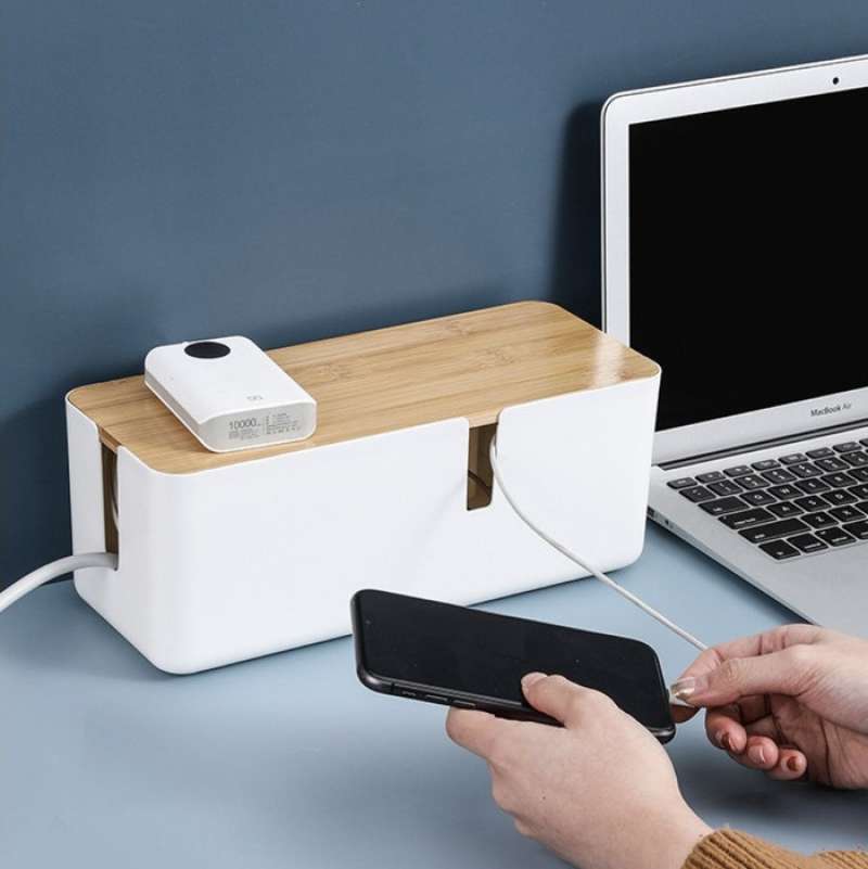 Jual Organizer Kotak Storage Kabel Box Charger Hp Laptop Meja Kayu Di ...