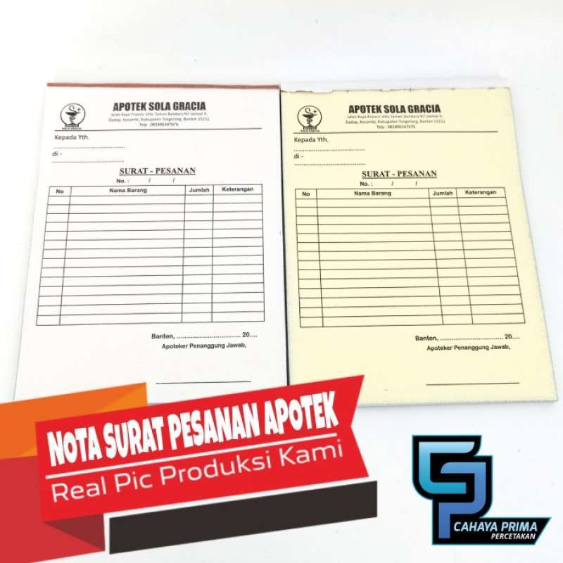 Jual Nota Surat Pesanan Apotek Custom 2 Ply Kertas Ncr 1 Rim Di Seller ...