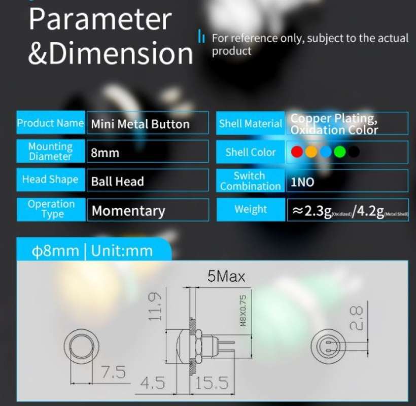 Jual Push Button Tombol Switch 8mm Saklar Momentary Hijau Metal ...