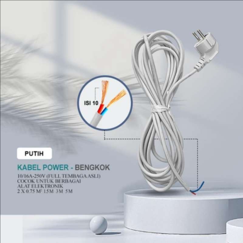 Jual Kabel Power Tembaga Steker Colokan 2 Kabel Sni Tipe Ac 5 Meter 10m - 5 Meter Di Seller Shin ...
