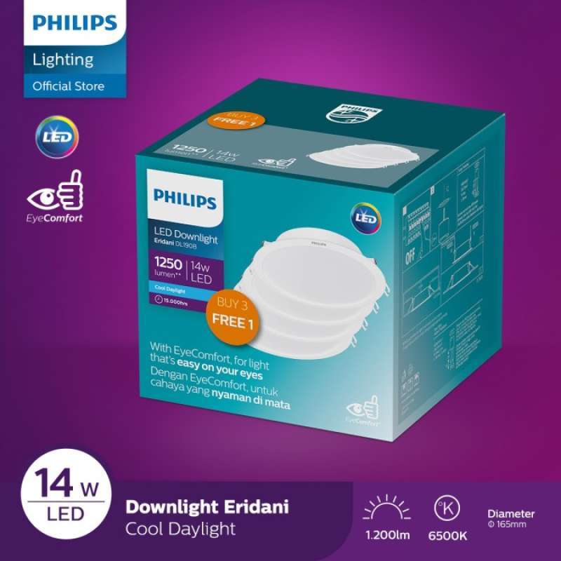 Jual Lampu Philips Downlight Multipack Eridani Led11 D150 14w 65k Putih ...