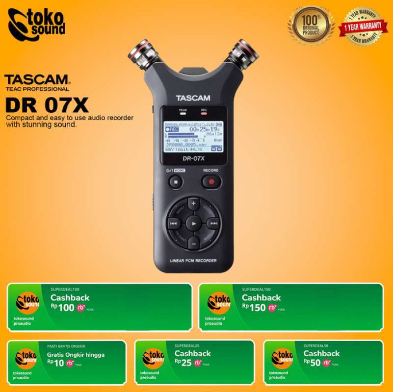 Promo Tascam Dr-07x Dr07x Dr 07x Handheld Pcm Recorder W/ Audio Interface Diskon 23% Di Seller ...