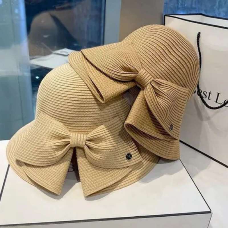 Jual Topi Pantai Jerami Pita Gelombang Premium Korea Import Straw Hat - Merah Muda Di Seller ...