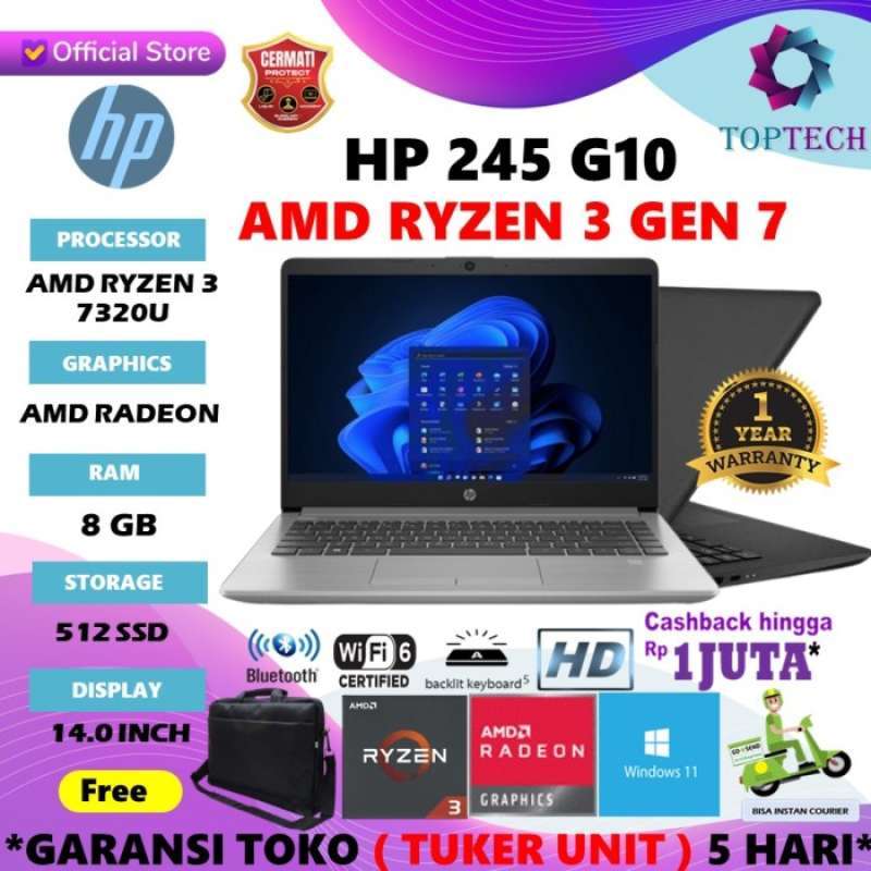 Promo Laptop Hp 245 G10 Amd Ryzen 3 7320 8gb 512ssd W11 14hd Slim Bezel ...