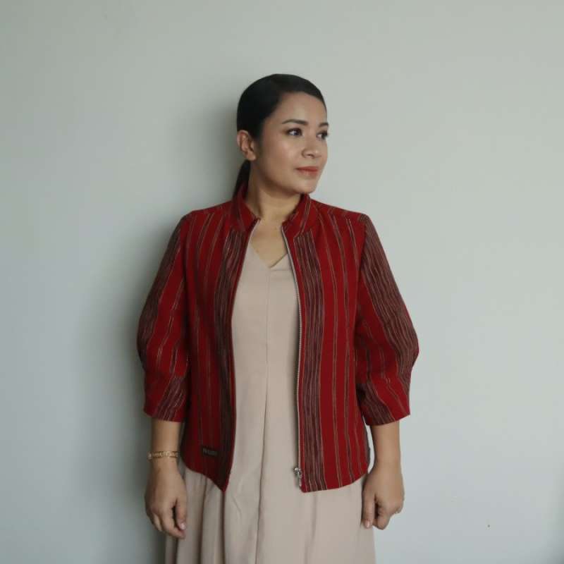 Jual Outer / Jacket Etnik Tenun Ulos Tobu Tobu Asli Merah Model : Ika ...