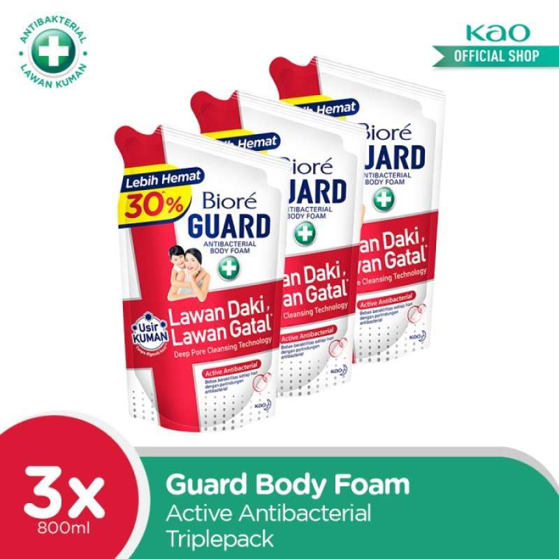 Jual Biore Guard Active Antibacterial 800ml Pouch Triplepack - Sabun ...