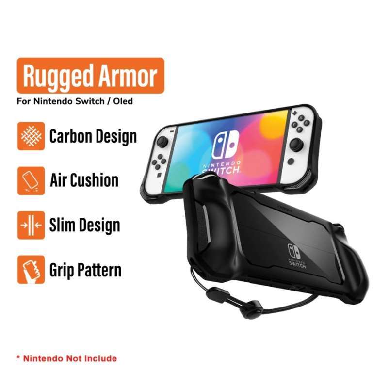 Promo Case Nintendo Switch Oled Spigen Rugged Armor Grip Cover Carbon ...