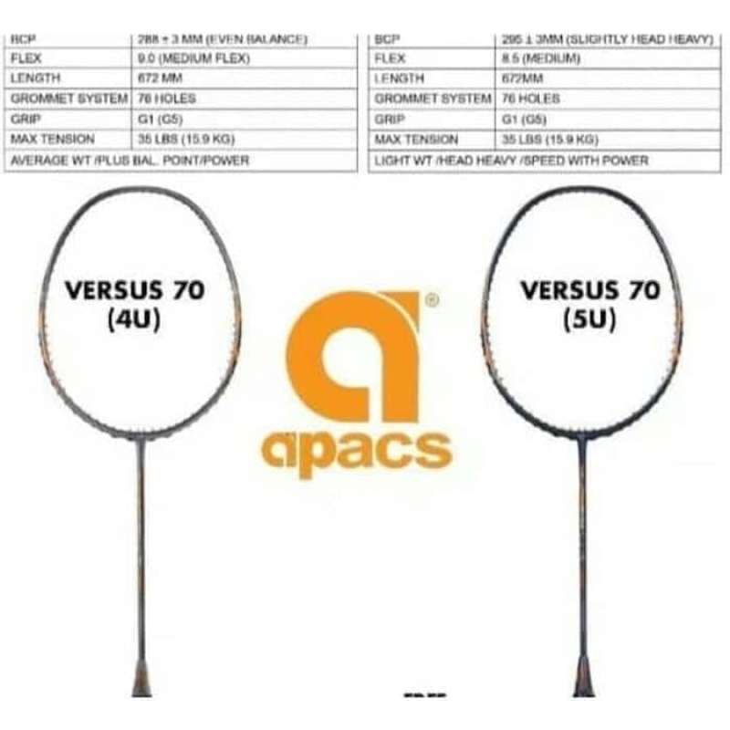 Promo Raket Badminton Apacs Versus 70 - Original 4u Dan 5u Tension 35lbs Diskon 33% Di Seller ...