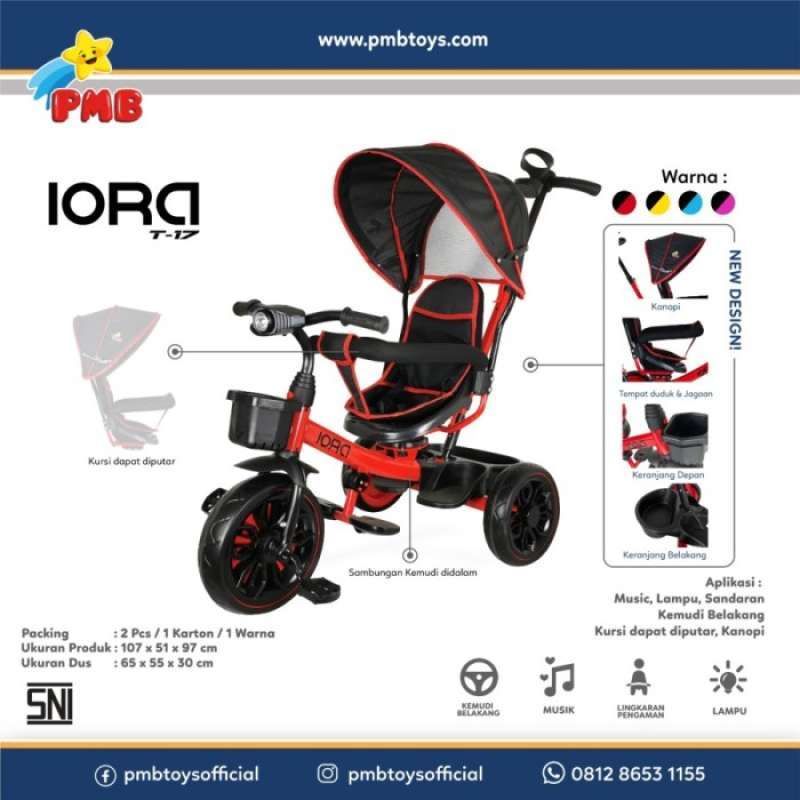 Promo Sepeda Roda Tiga Pmb Iora T17, Sepeda Stroller Anak Diskon 33% Di ...