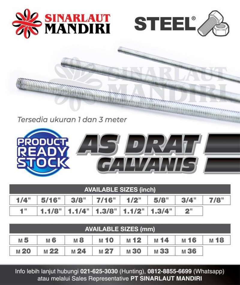 Jual Asdrat Galvanis Putih / Long Drat / As Drat (3m) M16 Di Seller ...