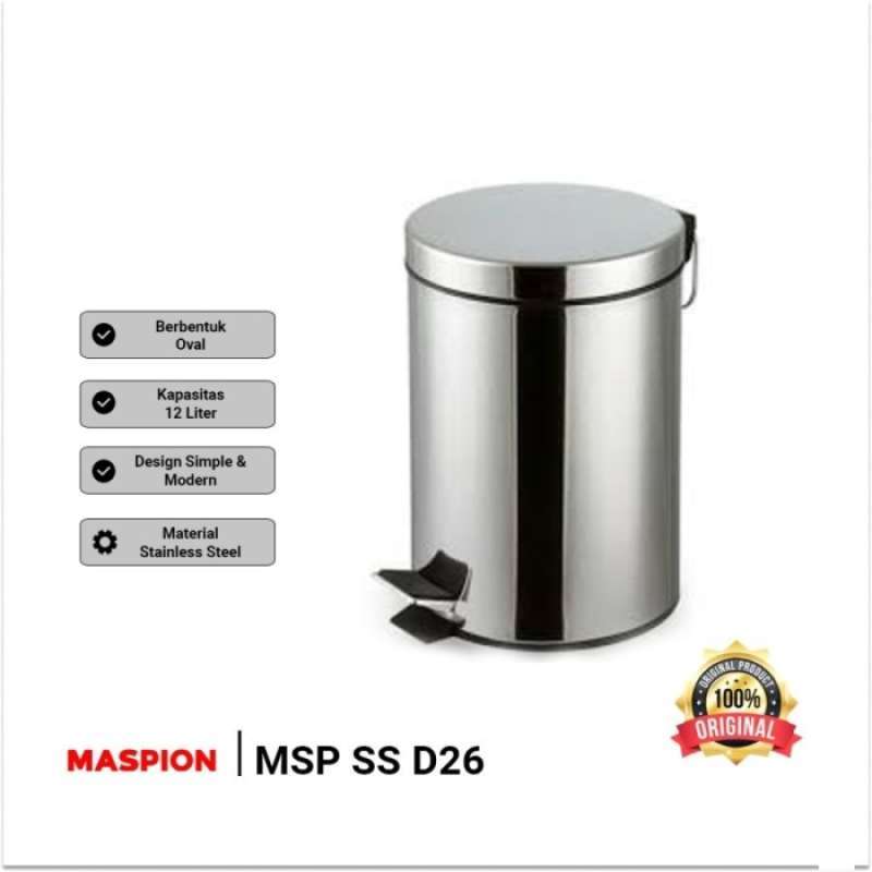 Promo Promo- Maspion D26 Dustbin 12l Dust Bin Pedal Stainless Tempat ...