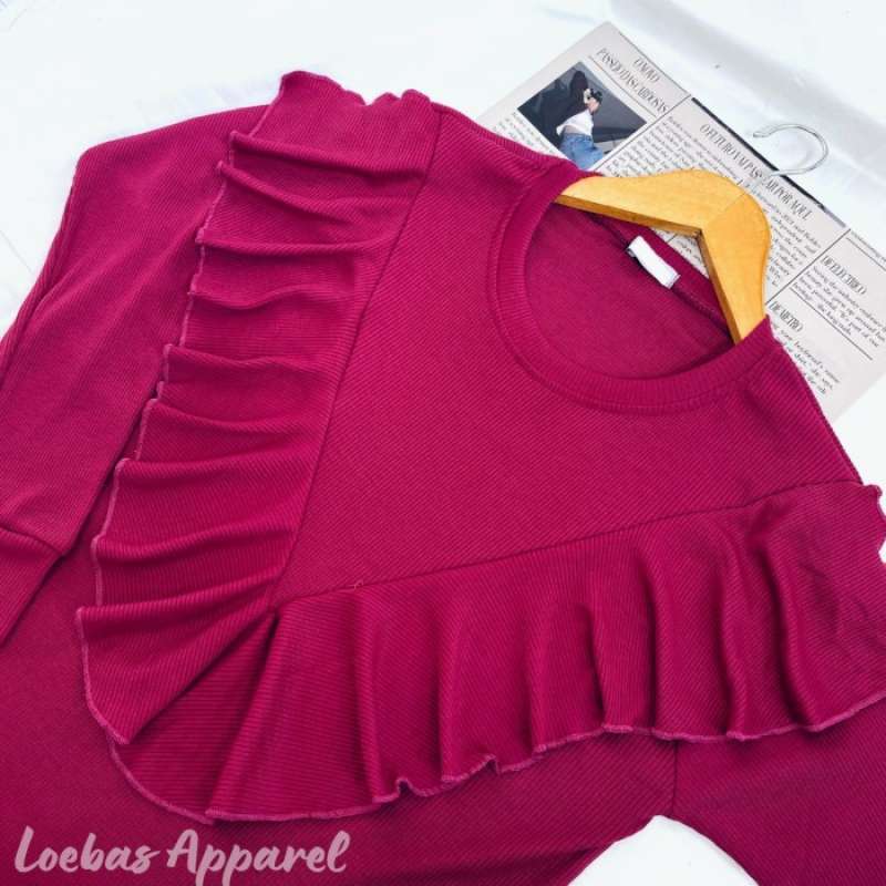 Jual Kaos Lengan Panjang Rumbai / Knit Ruffle Top / Cotton Rib Baju ... Jual Kaos Lengan Panjang Rumbai / Knit Ruffle Top / Cotton Rib Baju ...