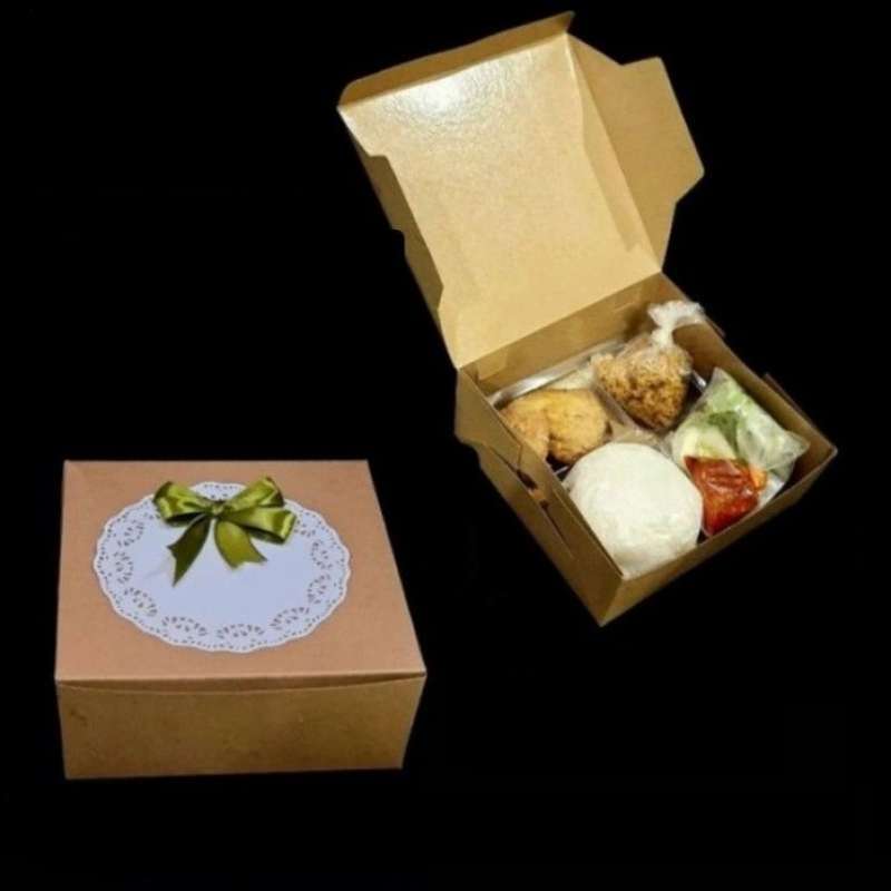 Jual Box Packaging Nasi Ukuran 18x18x7 Cm Dus Laminasi Dalam Coklat ...