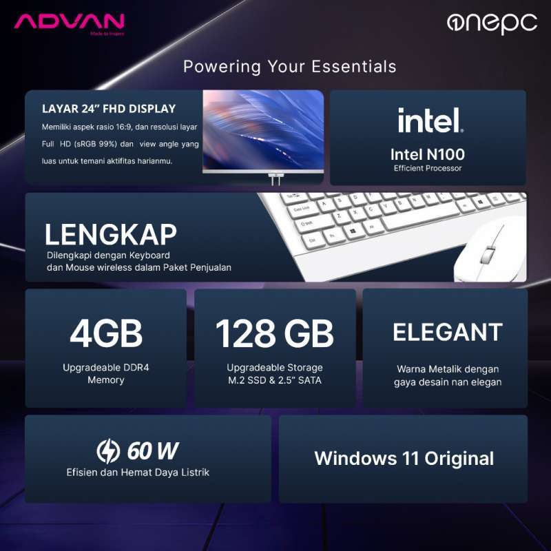 Jual Advan All In One Pc Aio Onepc Intel N100 99% Srgb 60w Power Saving Windows 11 Di Seller ...