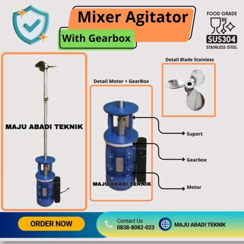 Promo Agitator Mixer Kimia Ss304 4kw 5.5hp 3 Phase 2 Pole With Gearbox 1 Set Diskon 23% Di ...