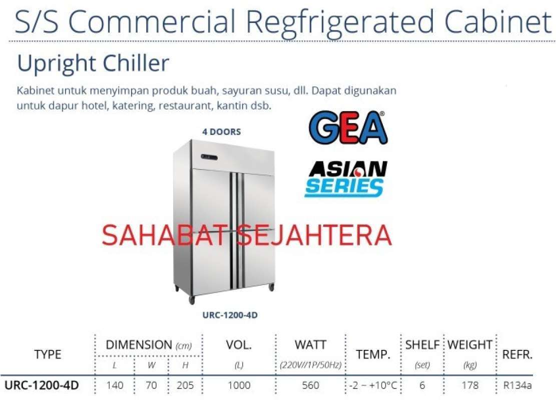Promo S/s Upright Chiller Urc 1200 4d Chiller Stainless 4 Pintu Diskon ...