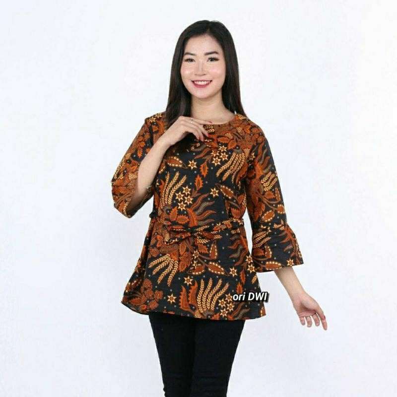 Promo Atasan Batik Kerja Wanita Modern || Blouse Seragam Kantor Murah - L Garis Coklat Diskon 2% ...