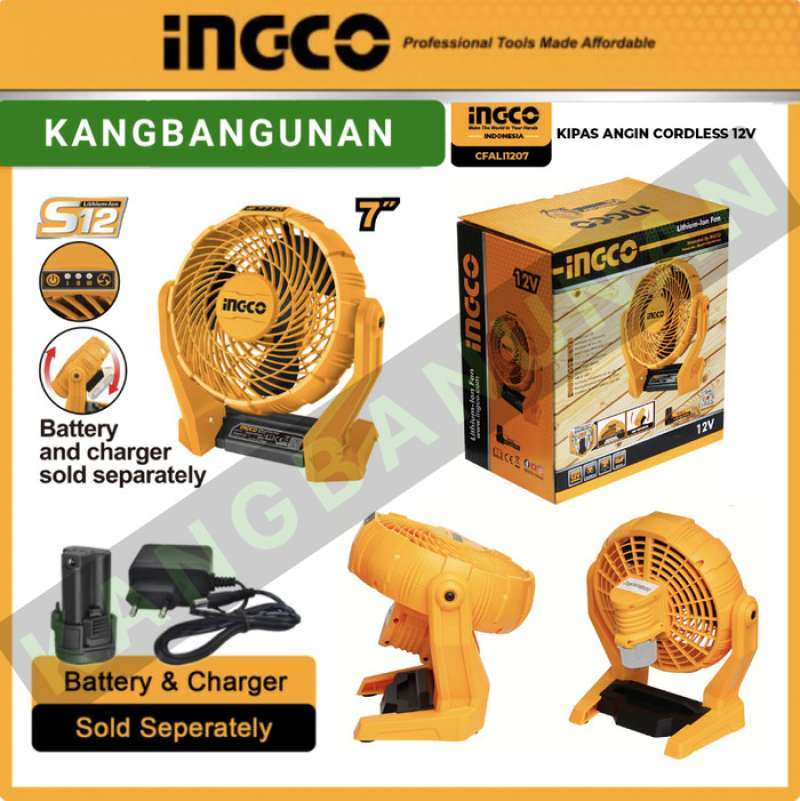 Promo Kipas Angin Portable Baterai S12 Cordless Fan 12v Ingco Cfali1207 ...