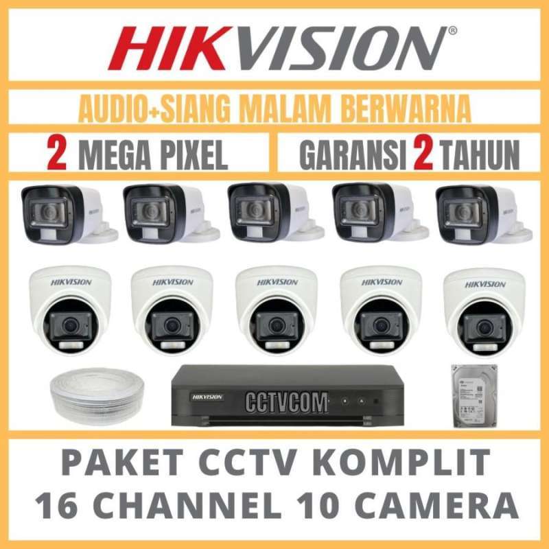 Jual Paket Cctv Hikvision Colorvu 2mp 16 Channel 10 Camera Colorfull Di ...
