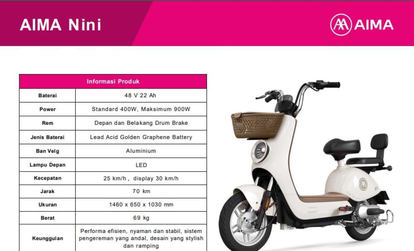 Jual Sepeda Listrik Aima Nini 48 Volt / 22 Ah Ada Keranjang - Cream Di ...