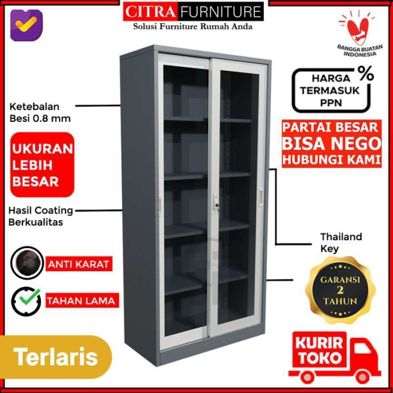 Promo Lemari Arsip Besi 2 Pintu Sliding Kaca|kantor File| Sleding Geser Diskon 12% Di Seller ...