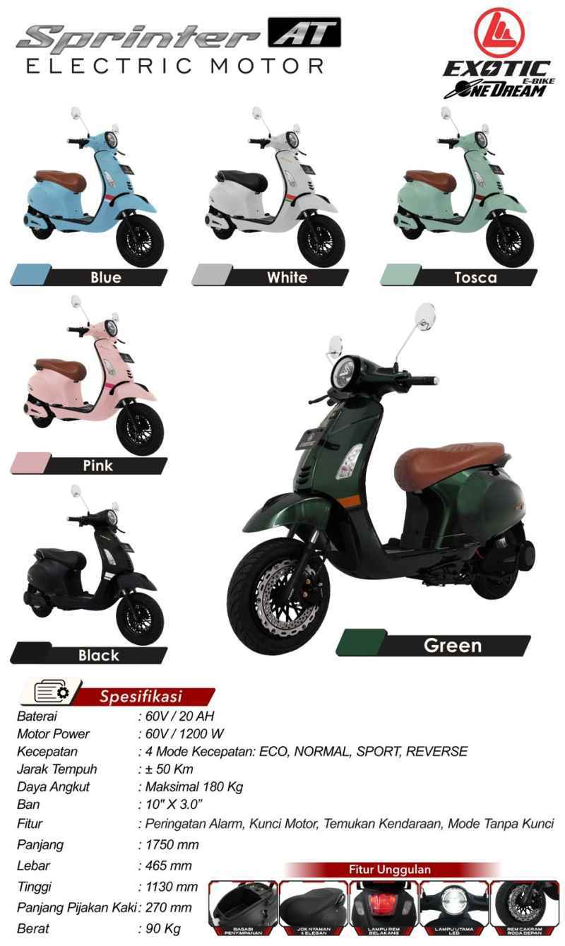Motor Listrik Exotic Sprinter 🔥 Harga OTR Terbaru Januari 2026