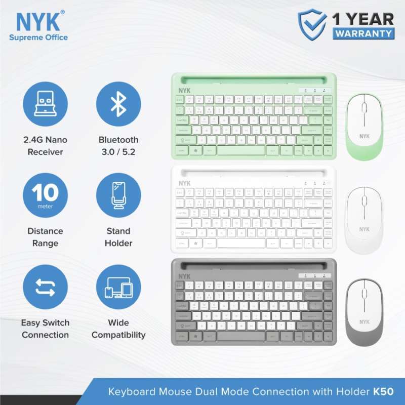 Jual Nyk K50 K-50 Wireless Office Keyboard Mouse Combo With Stand Handphone - Grey Di Seller ...