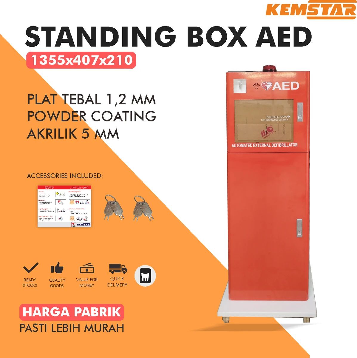 Jual Standing Box Aed Cabinet With Alarm / Box Aed Defibrilator ...