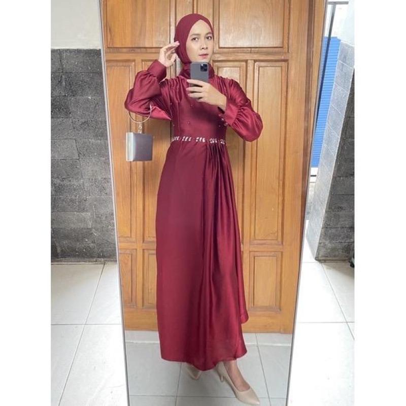 Promo Gamis Pesta Selia Dress Kondangan Dress Maxmara Gaun Silk Dress Full Payet Outfit ...