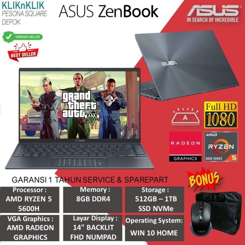 Jual Laptop Slim Asus Zenbook 14 Um425qa Ryzen 5 5600h 8gb 1tb Fhd ...