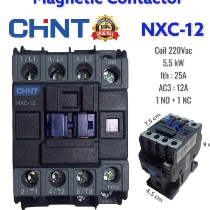 Promo Kontaktor Chint Nxc-12 Coil 220vac 5,5kw 25a(ac1) 12a(ac3) 1no+1nc Diskon 23% Di Seller ...