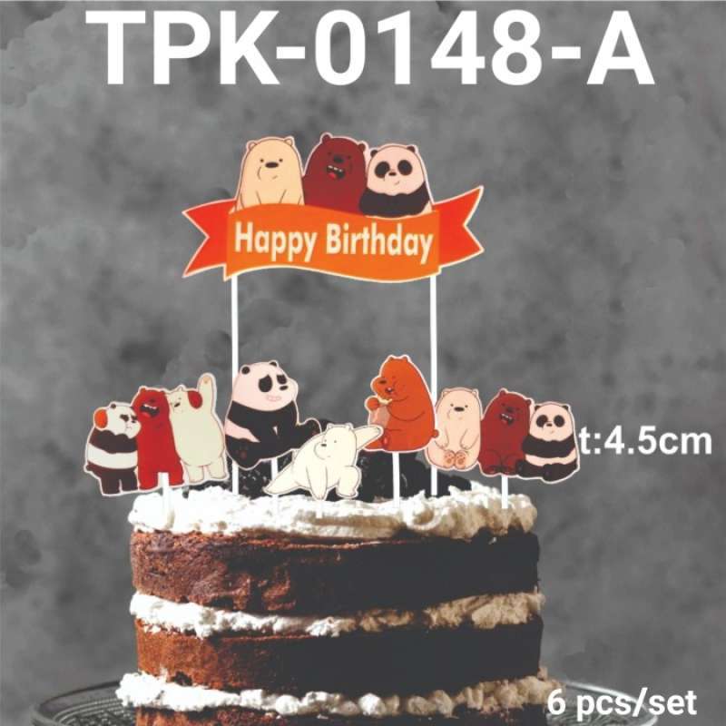 Jual TPK-0148 Cake topper kertas kue panda beruang we bare bears baby ...