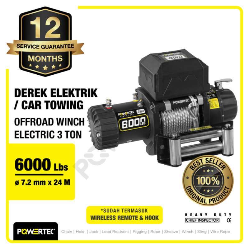 Jual Offroad Winch Derek Elektrik 6000Lbs X 24M 12V Car Towing Powertec di Seller Mastaera Shop ...