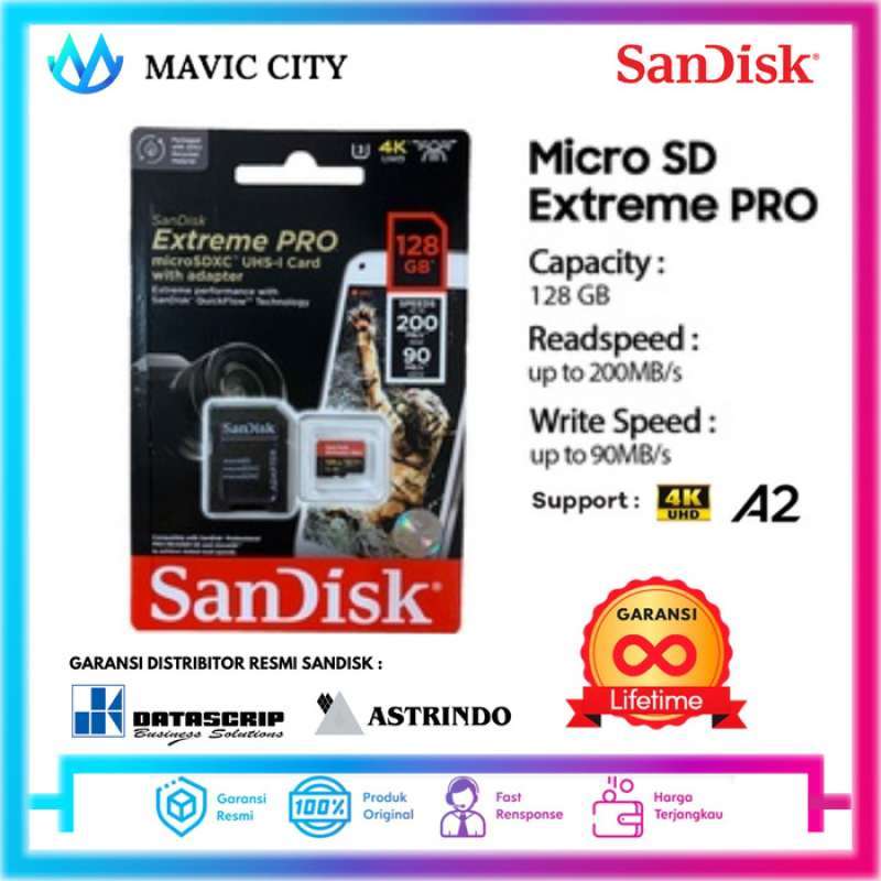 Promo Micro SD 128GB SanDisk Extreme Pro up to 200Mbps U3 A2 V30 Memory ...