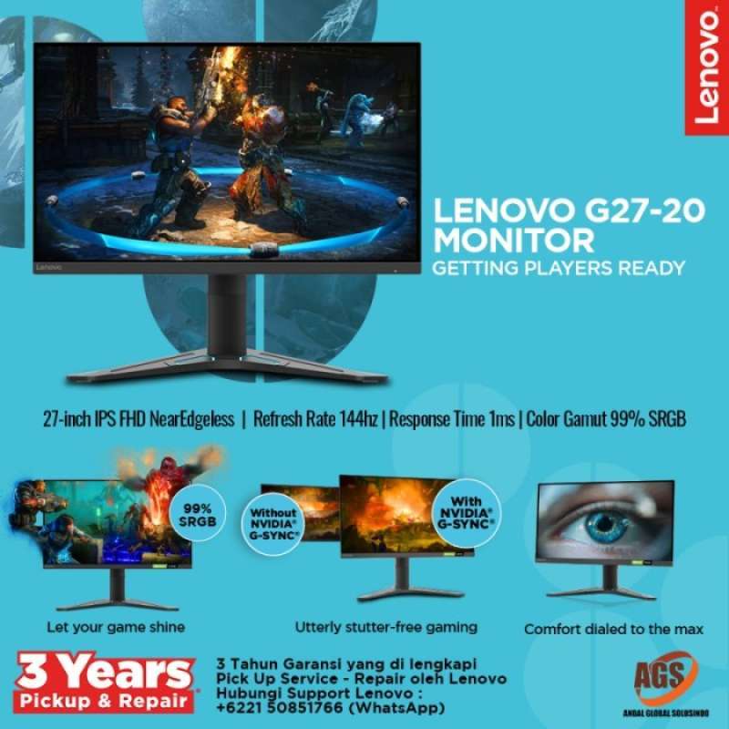 Promo Monitor Lenovo Led 27 G27-20 Fhd 144hz 1ms Freesync Diskon 23% Di ...