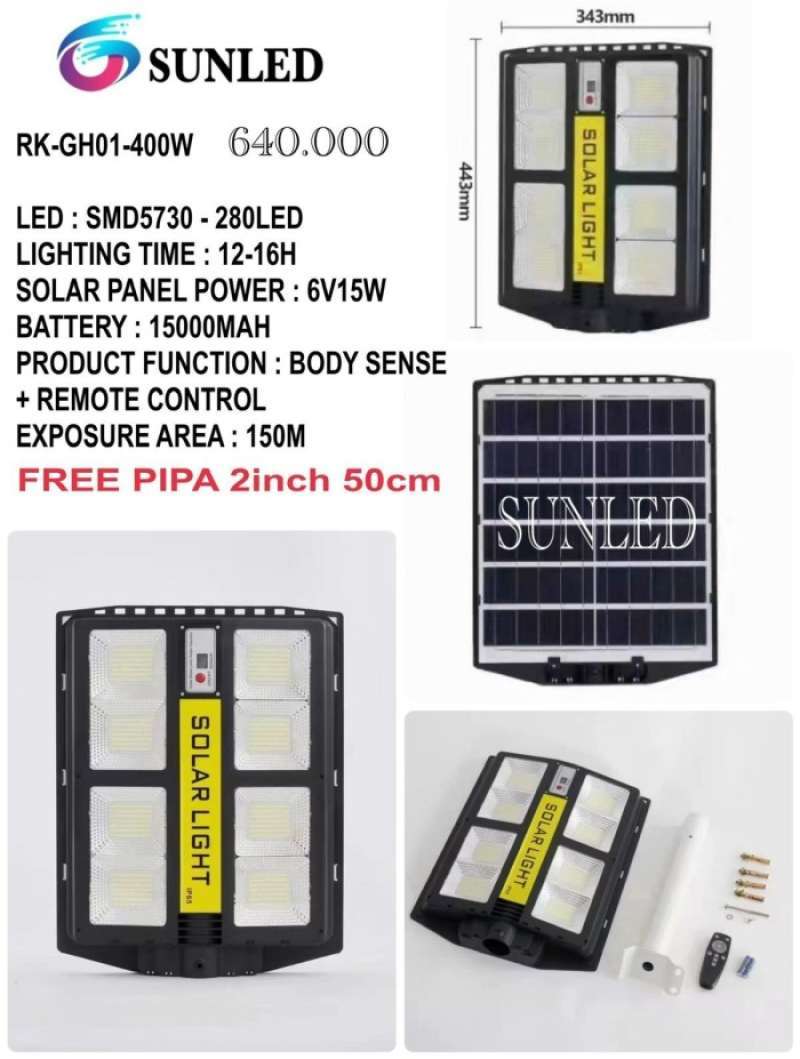 Promo SUNLED PJU SOLAR LIGHT 400W Diskon 23% di Seller Indah Elektrika - Tegal Alur, Kota ...