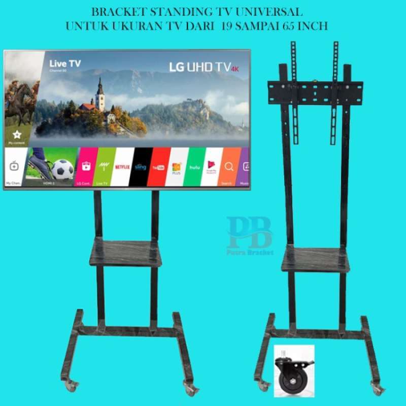 Promo BRACKET STANDING TV LED DORONG & RODA 32 - 65 INCH - HITAM Diskon ...