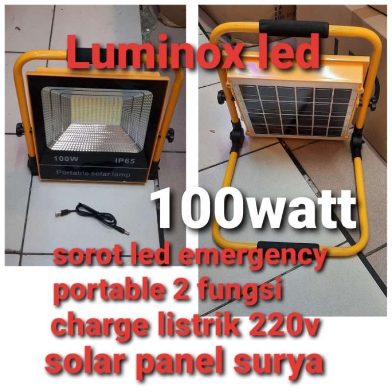Jual Lampu Sorot Tembak Led Emergency Solar Panel Dan Listrik 100w ...