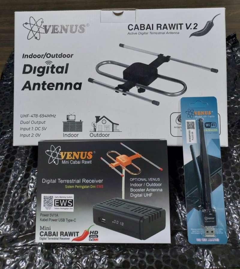 Promo Set Top Box Dvbt2 Paket Receiver Tv Venus Cabai Rawit + Antena ...
