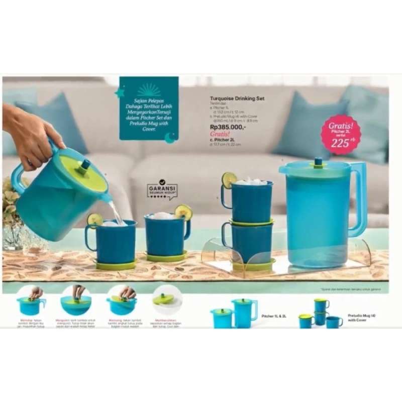 Promo Tupperware Turquoise Drinking Set Tempat Minum Diskon 23% di ...