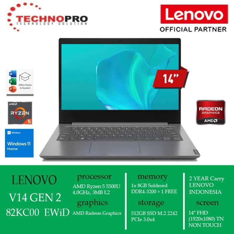 Promo Lenovo V14 G2 ALC EWID || AMD Ryzen 5 5500U 8GB 512GB SSD WINDOWS ...