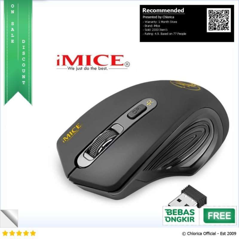 Promo iMice Ergonomic Wireless Gaming Mouse 2000 DPI - E-1800 - Normal ...