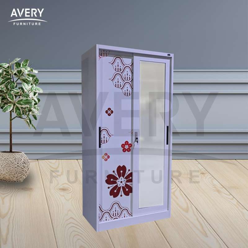 Jual YS-900SL Lemari Pakaian Sleding Besi 2 Pintu Kaca / Lemari Baju Pakaian Sliding Besi di ...