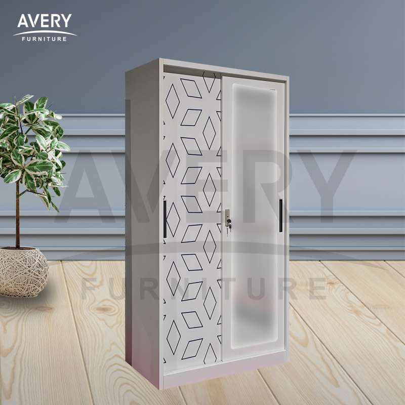 Jual YS-900SL Lemari Pakaian Sleding Besi 2 Pintu Kaca / Lemari Baju Pakaian Sliding Besi di ...