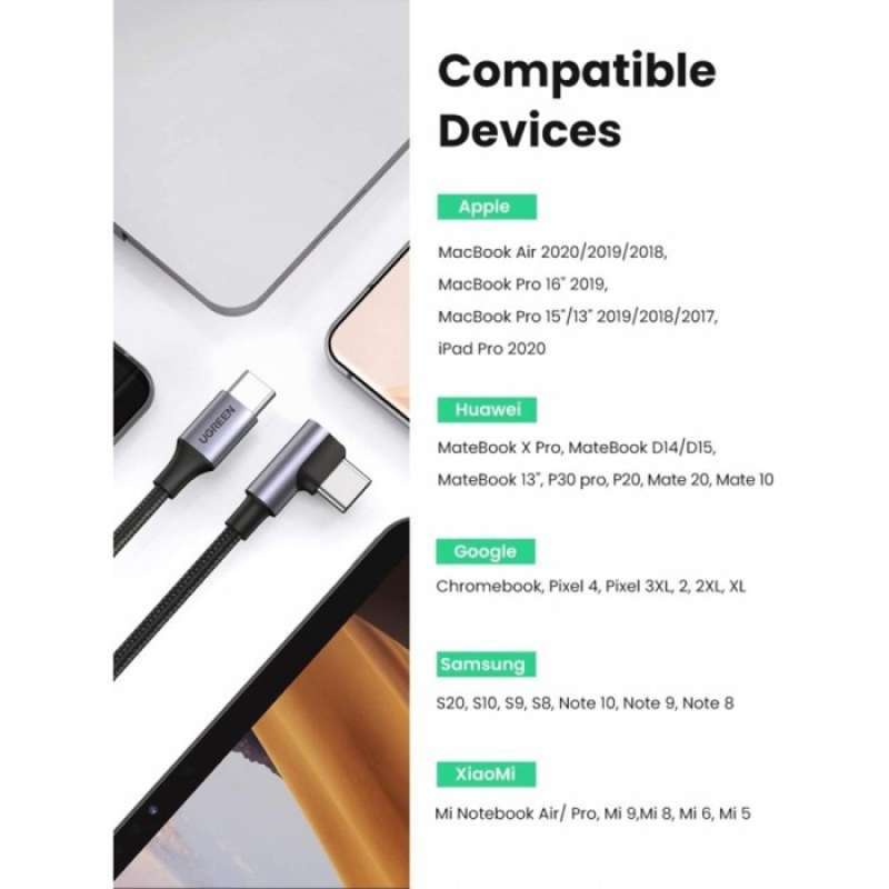 Promo Cable Gaming USB C 2.0 to C Elbow UGREEN Braided 5A PD QC Fast ...